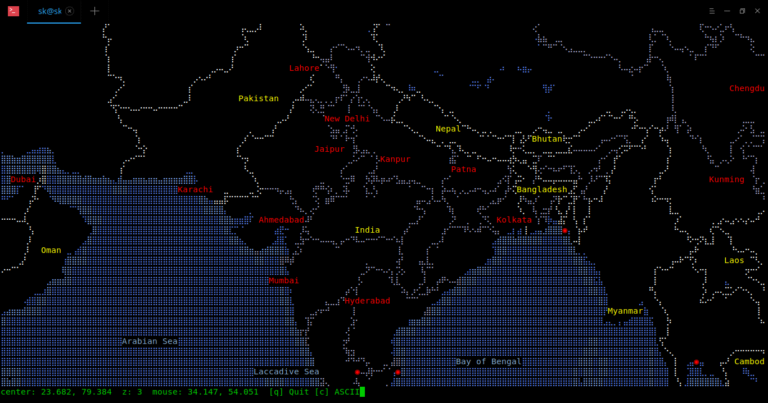 MapSCII - The World Map In Your Terminal - OSTechNix