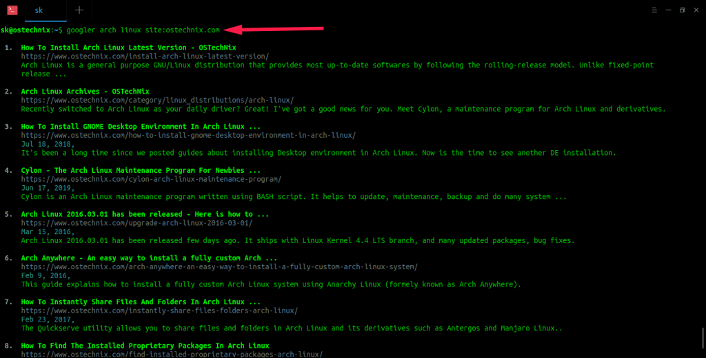 How To Google Search From Commandline Using Googler - OSTechNix