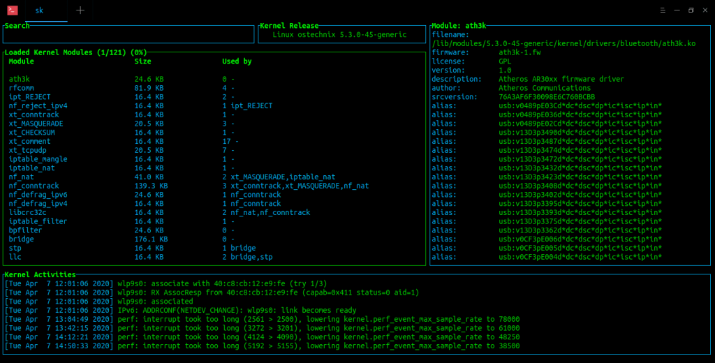 Manage And Monitor Linux Kernel Modules With Kmon - OSTechNix