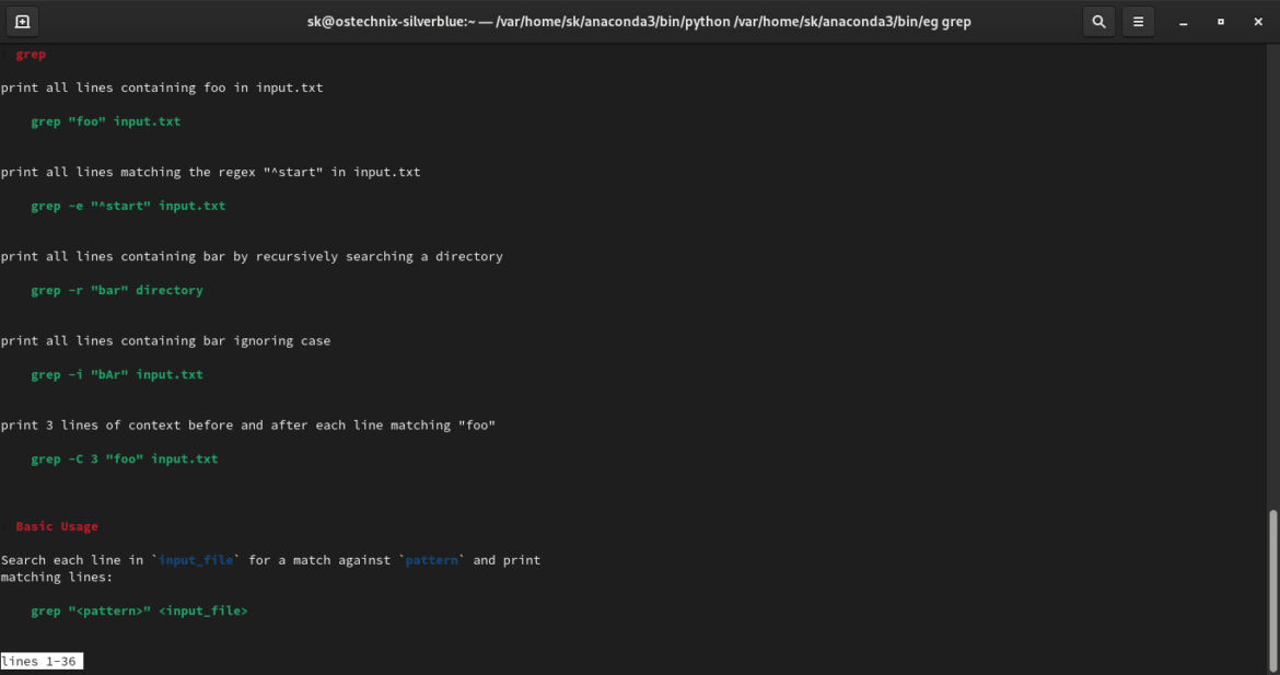 Display Linux Commands Cheatsheets Using Eg Ostechnix