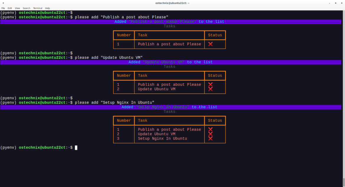 Please - A Simple Command Line Todo Manager - OSTechNix