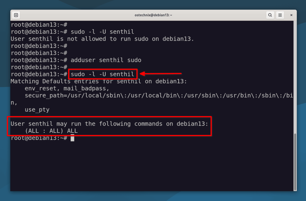 Add, Delete, Grant Sudo Privileges To Users In Debian 13, 12 - OSTechNix