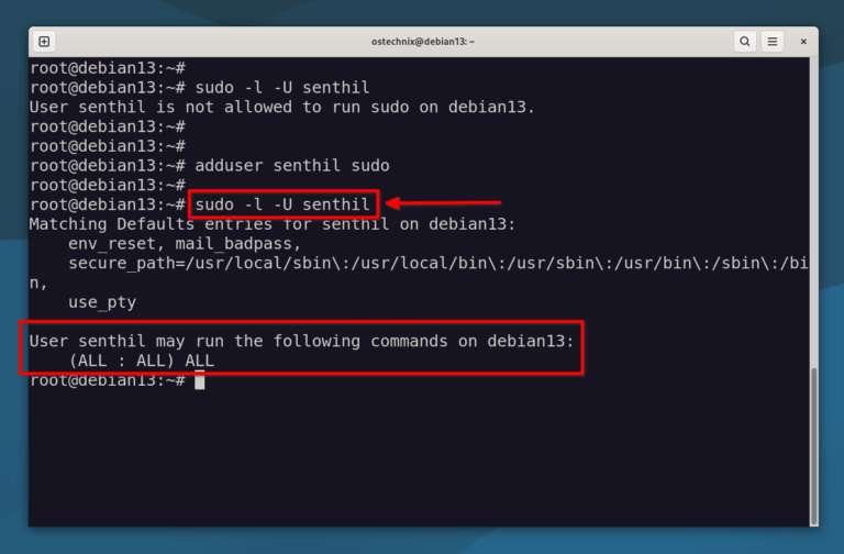 Add Delete Grant Sudo Privileges To Users In Debian 13 12 Ostechnix