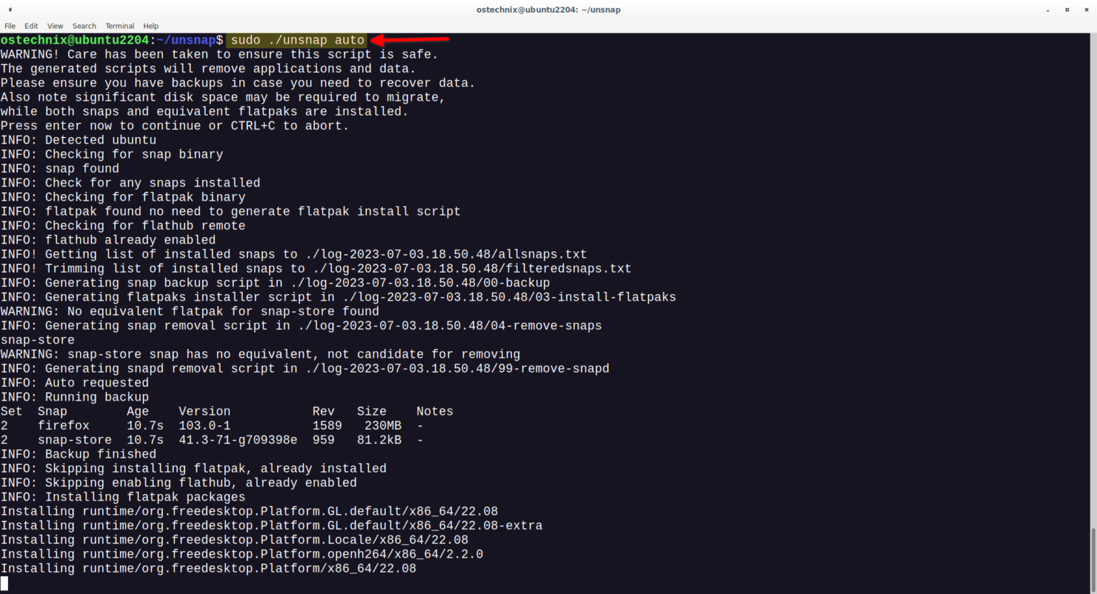 Migrate From Snap Packages To Flatpak Using Unsnap - OSTechNix