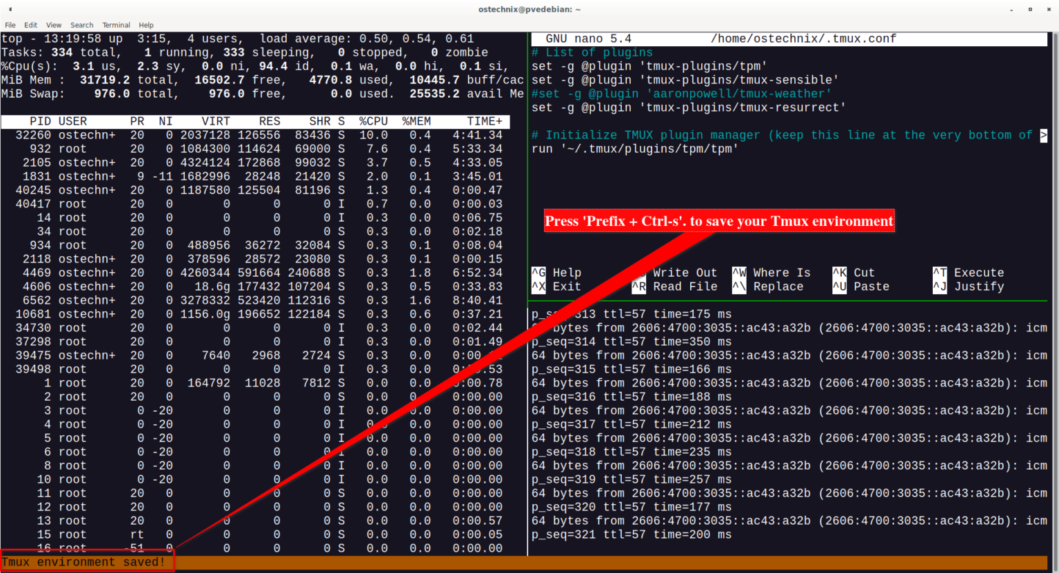 Save And Restore Tmux Environments Across Reboots In Linux - OSTechNix