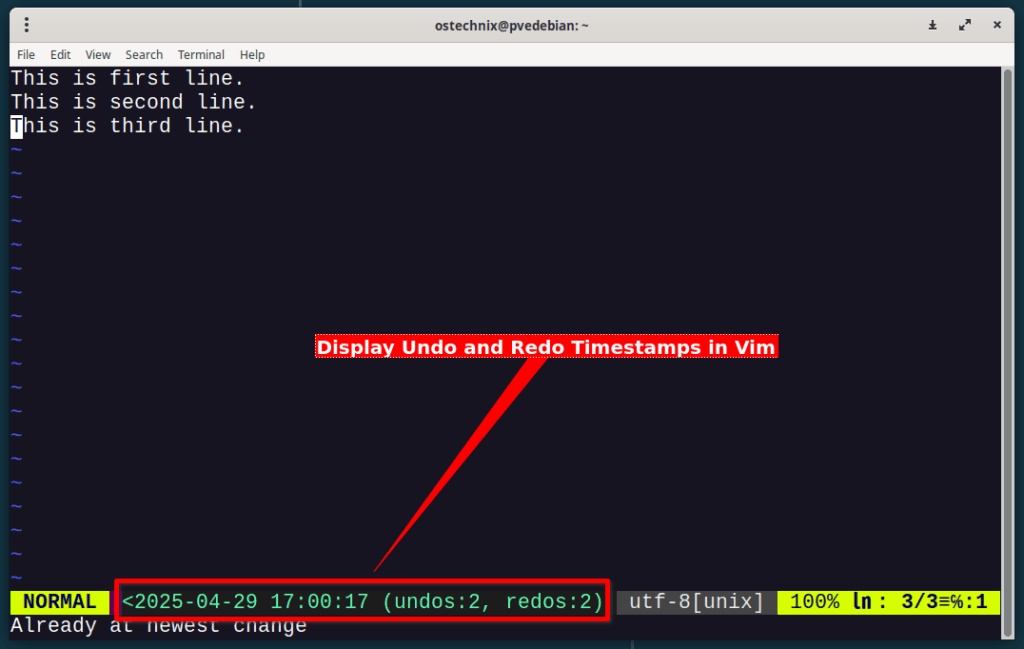 Display Undo And Redo Timestamps In Vim Using vim-airline - OSTechNix