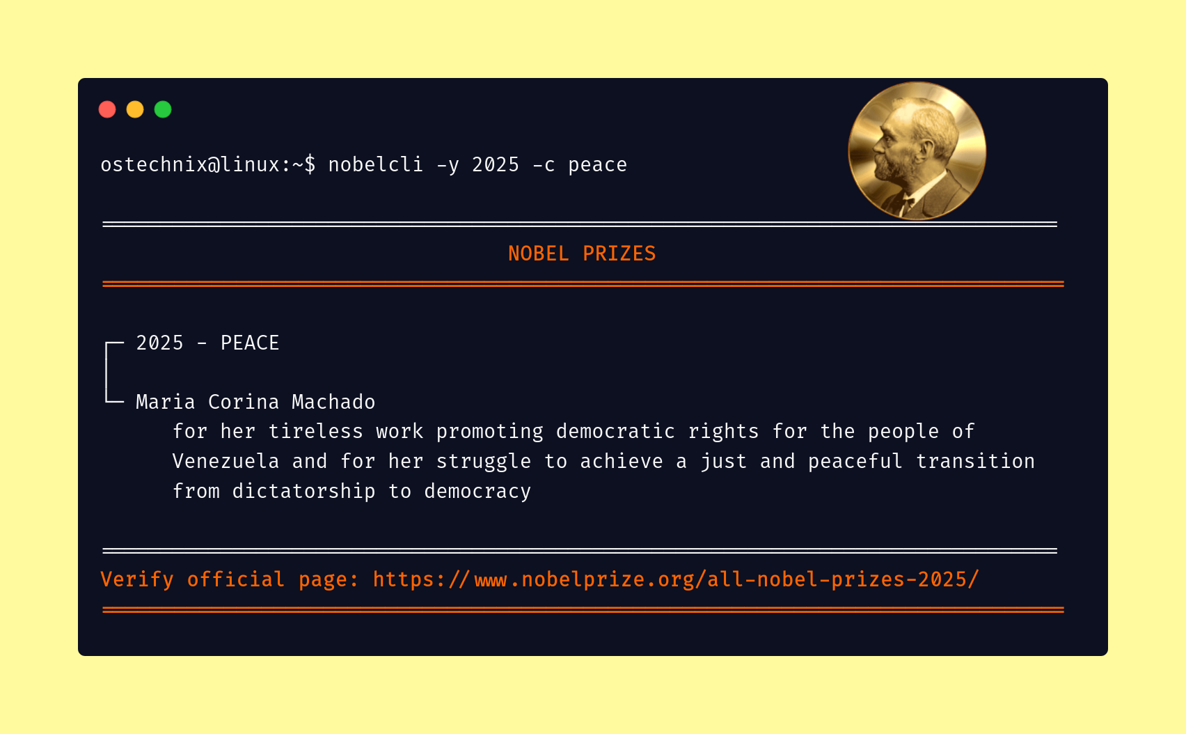 NobelCLI: View Nobel Prize Winners From Command line - OSTechNix