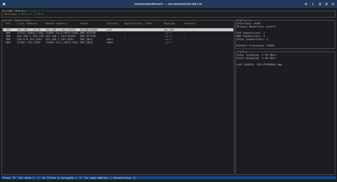 RustNet: A Real-time Network Monitoring TUI Built With Rust - OSTechNix