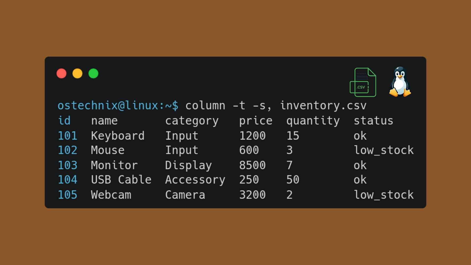 view csv files linux terminal - OSTechNix